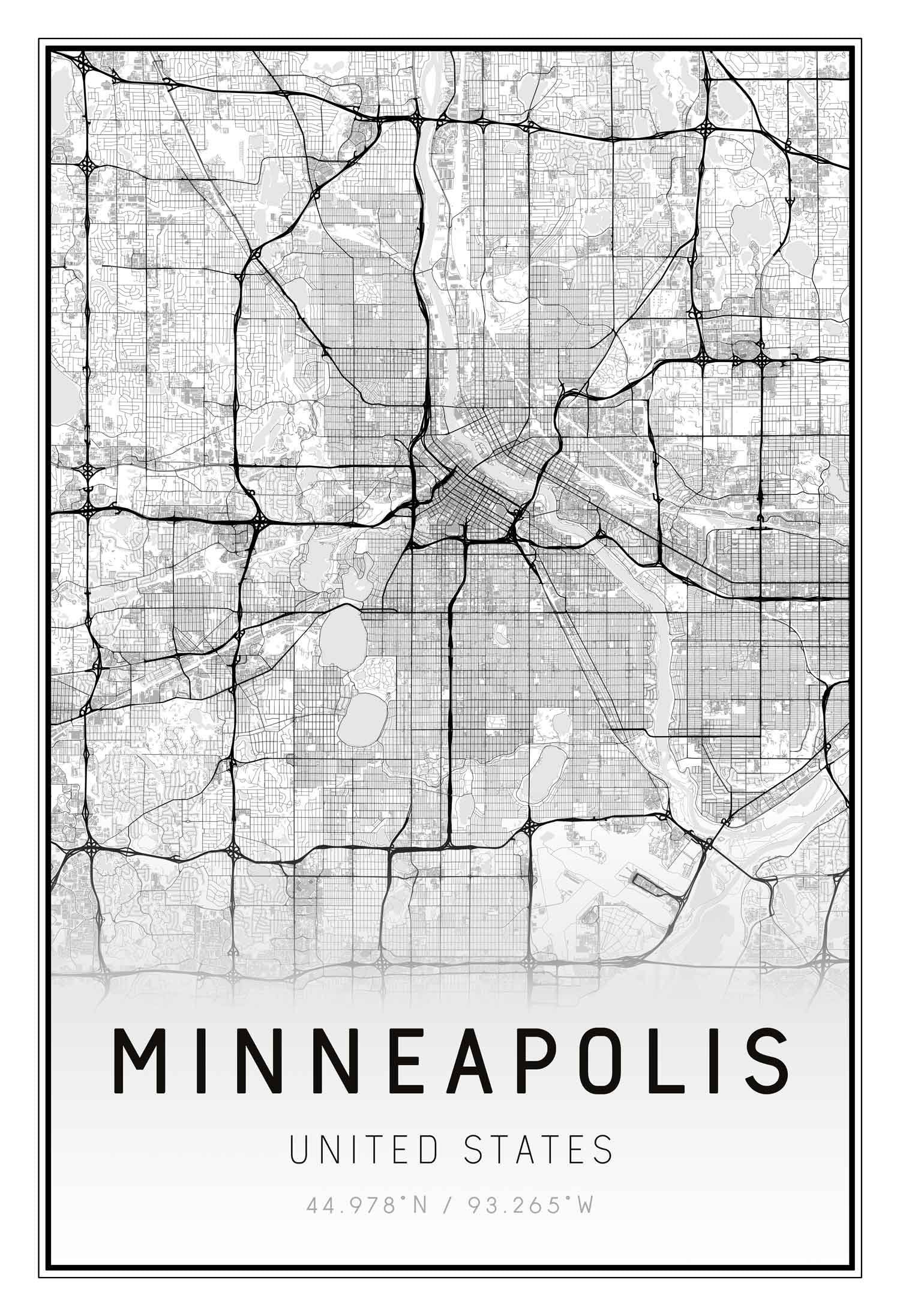North Minneapolis Street Map Third Ward, Minneapolis, Minnesota,